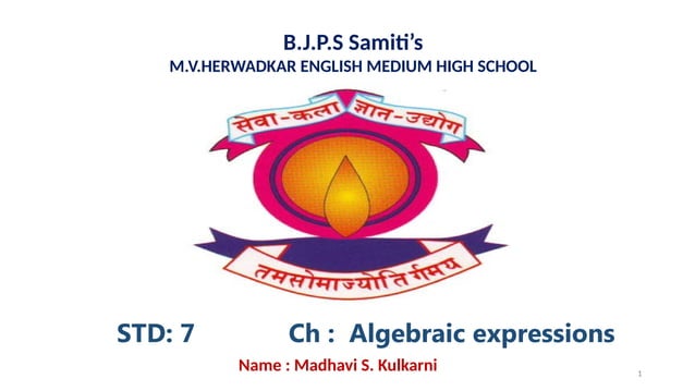 STD 7 ALGEBRAIC EXPRESSIONS.pptx ppt ppt ppt | PPTX