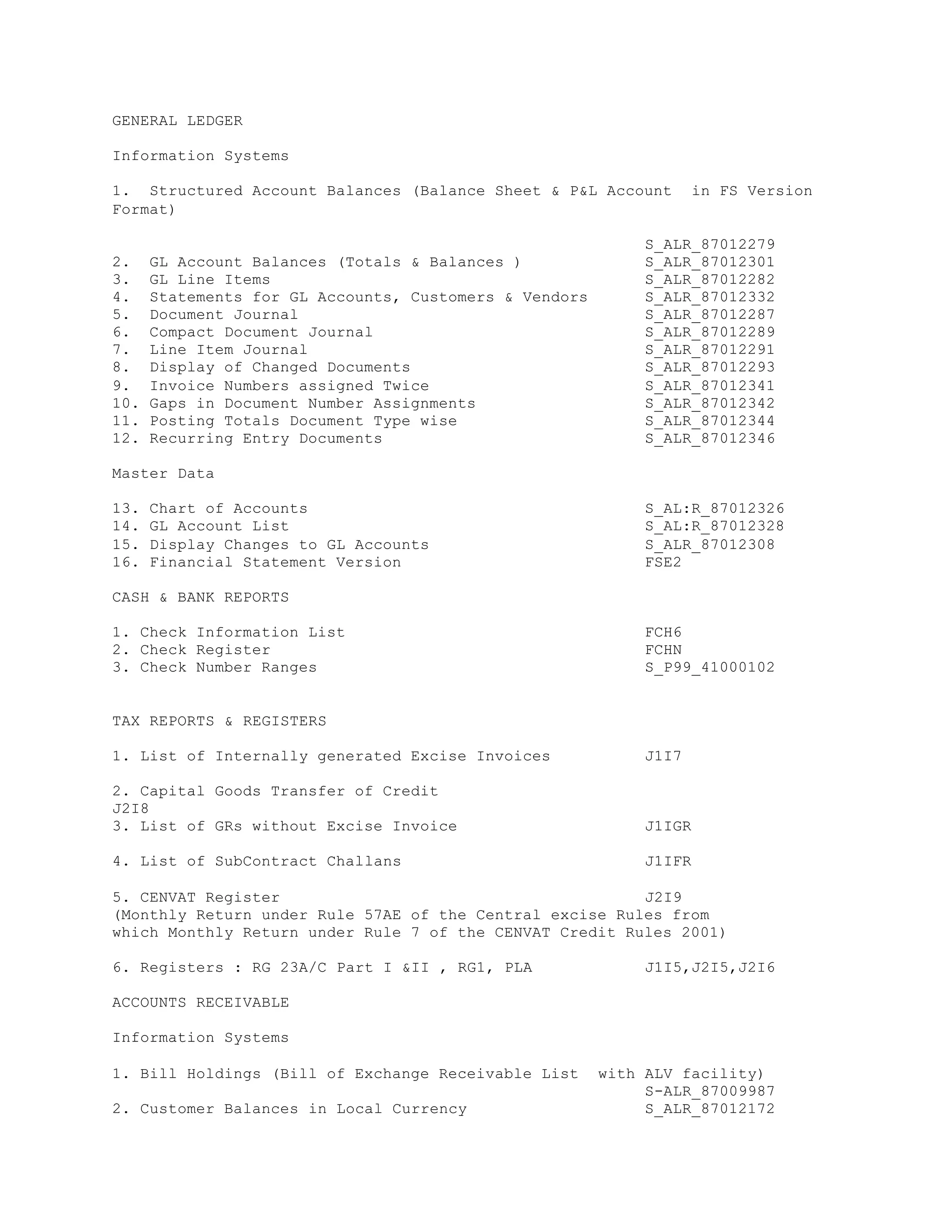 SAP FI Std Reports | DOCX