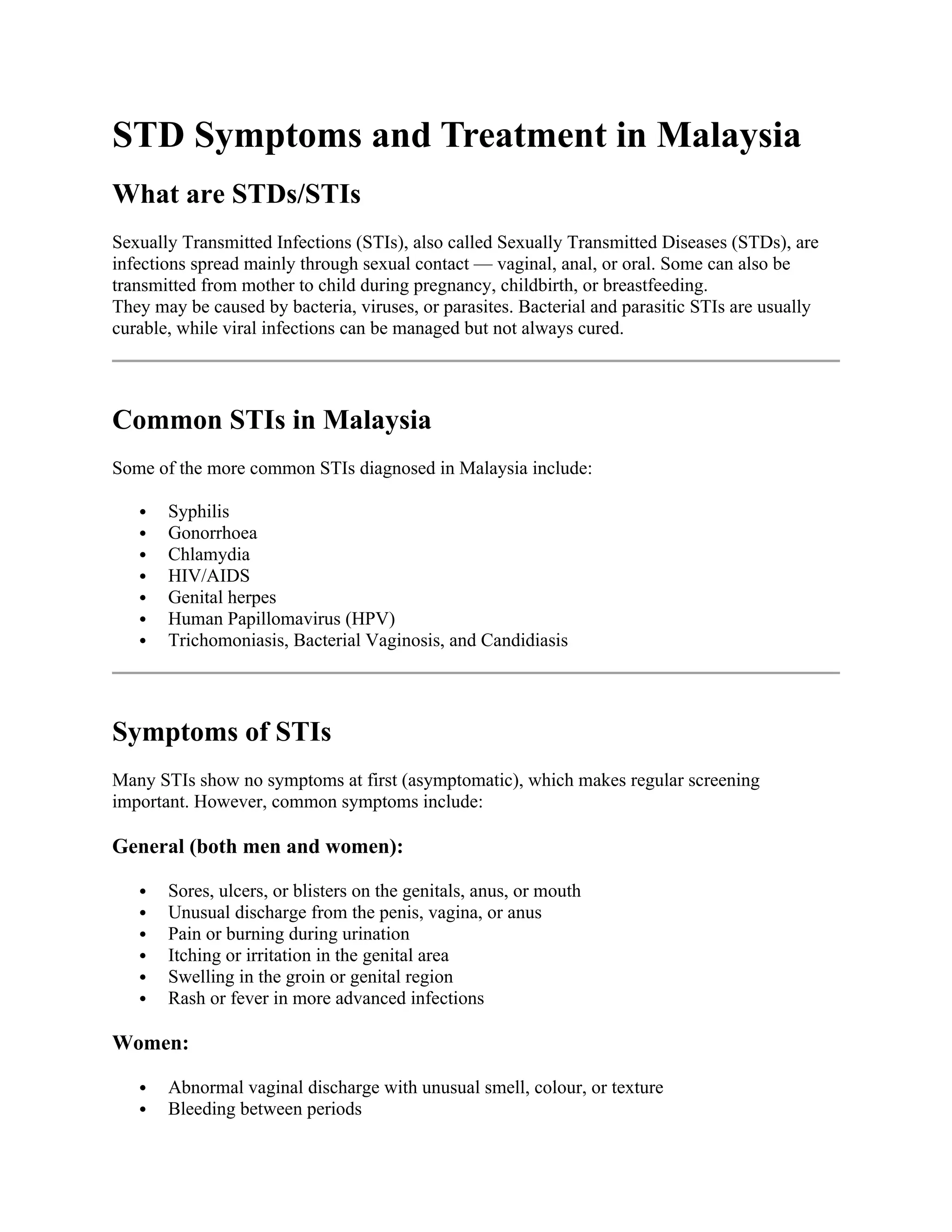 STD Symptoms and Treatment in Malaysia What are STDs/STIs | DOCX