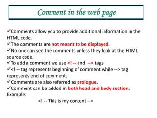 Std 10 Computer Chapter 2 Head and Body Sections in HTML (Part 1) | PPTX