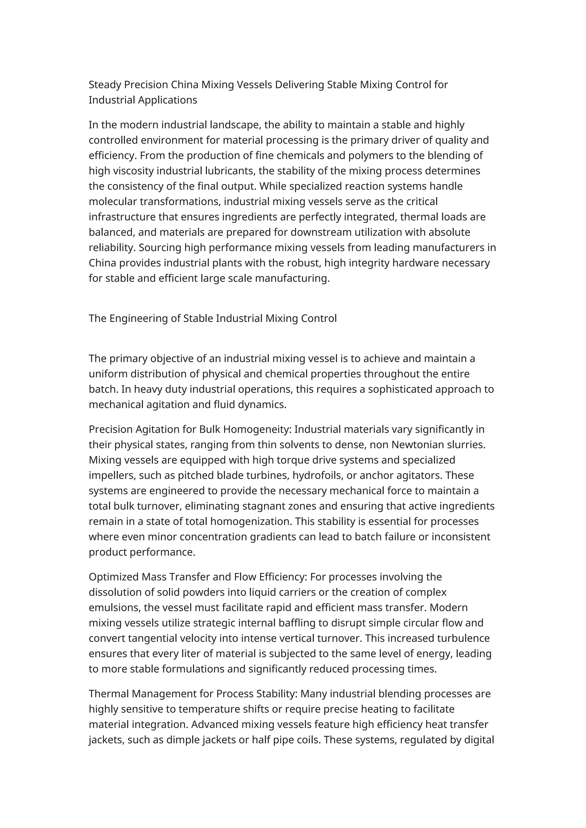 Steady Precision China Mixing Vessels Delivering Stable Mixing Control ...