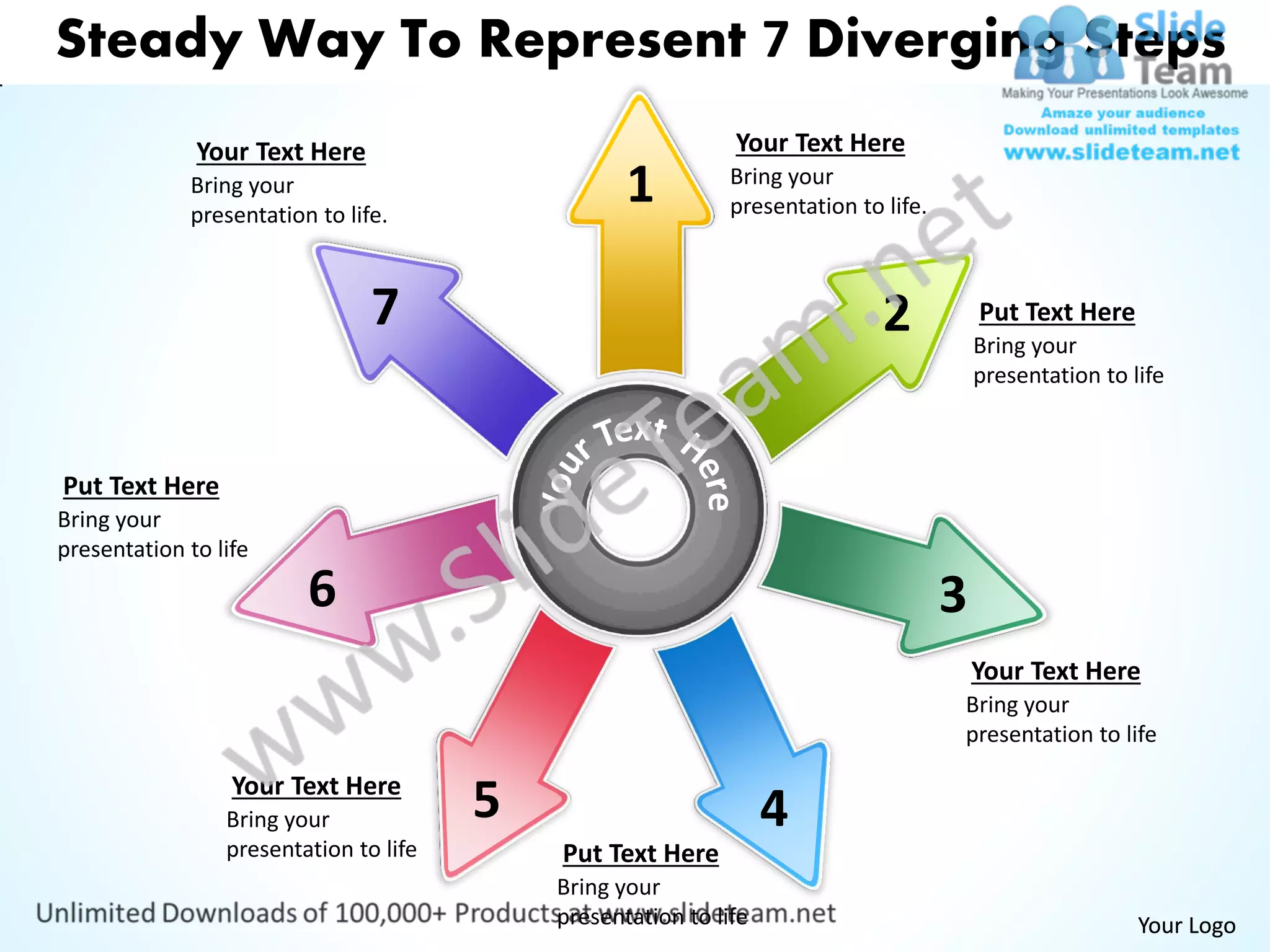 Steady way to represent 7 diverging steps circular flow motion process ...