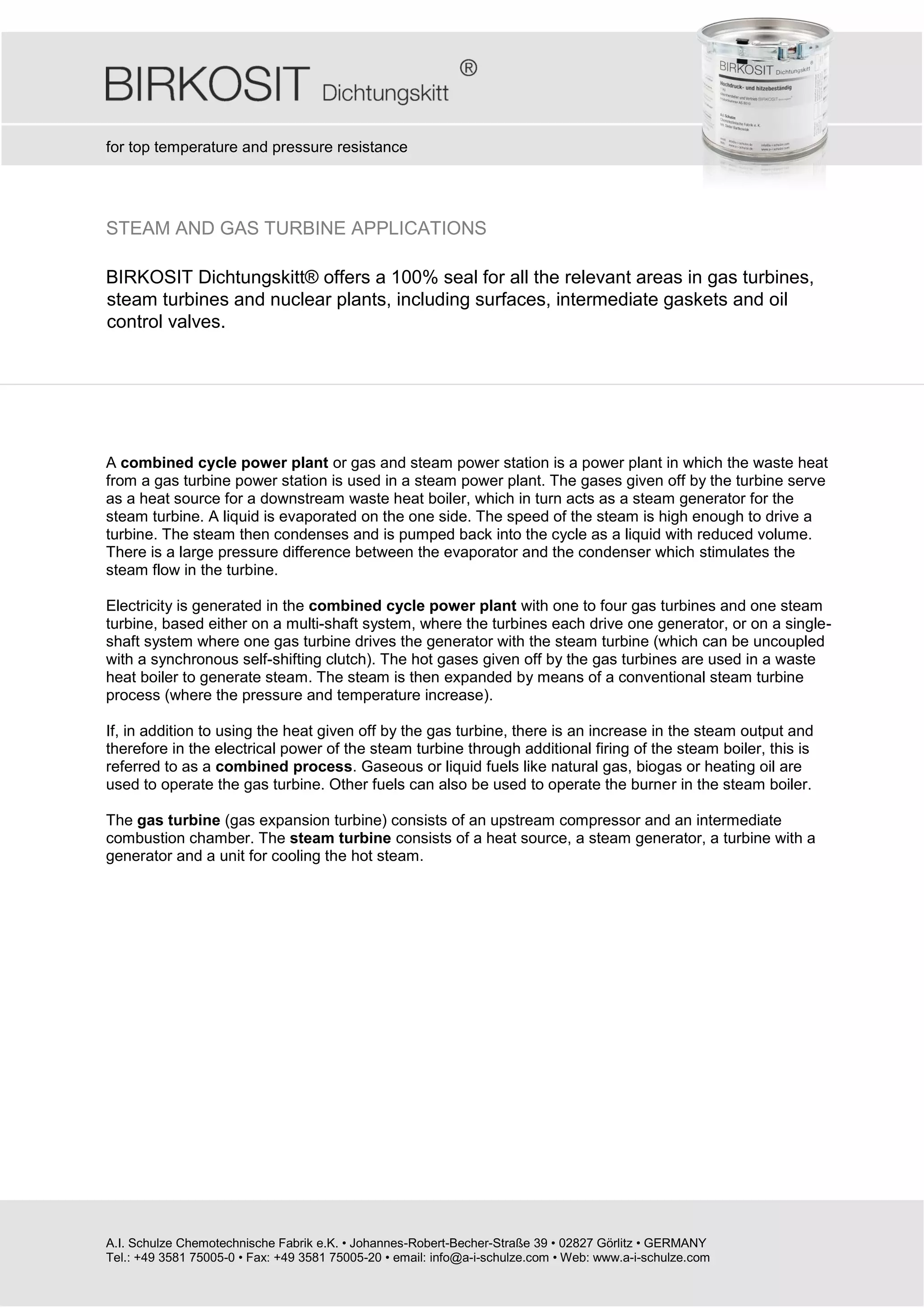 Birkosit Sealing Compound for Steam and Gas Turbines | PDF | Power and ...