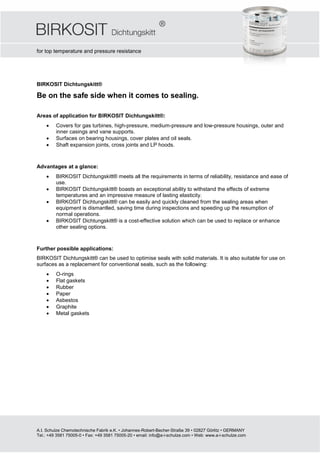 Birkosit Sealing Compound for Steam and Gas Turbines | PDF | Power and ...