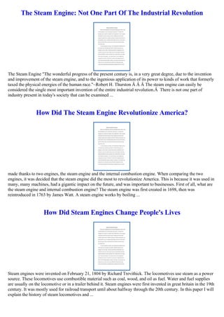 Steam-Engine-Essay | PDF | Rail Travel | Travel Type