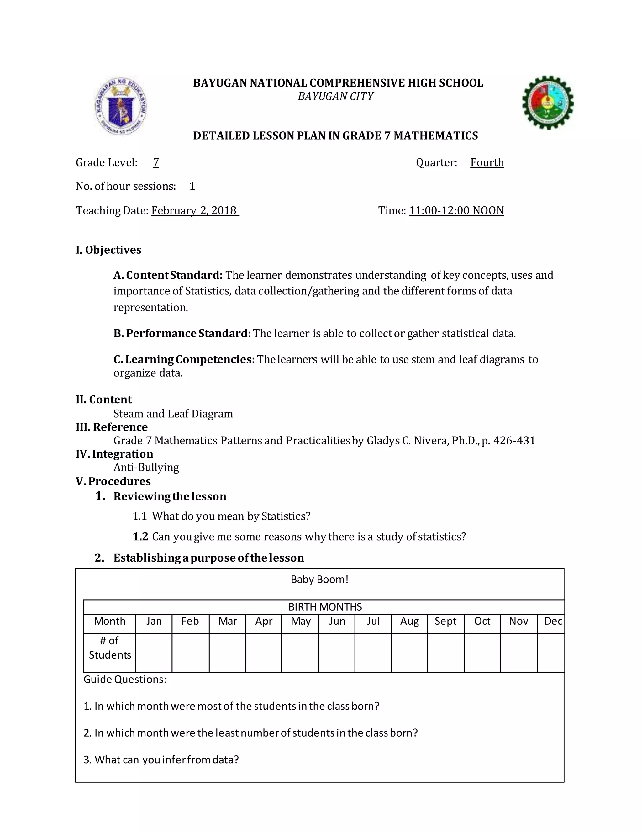 Steam and leaf diagram | DOCX