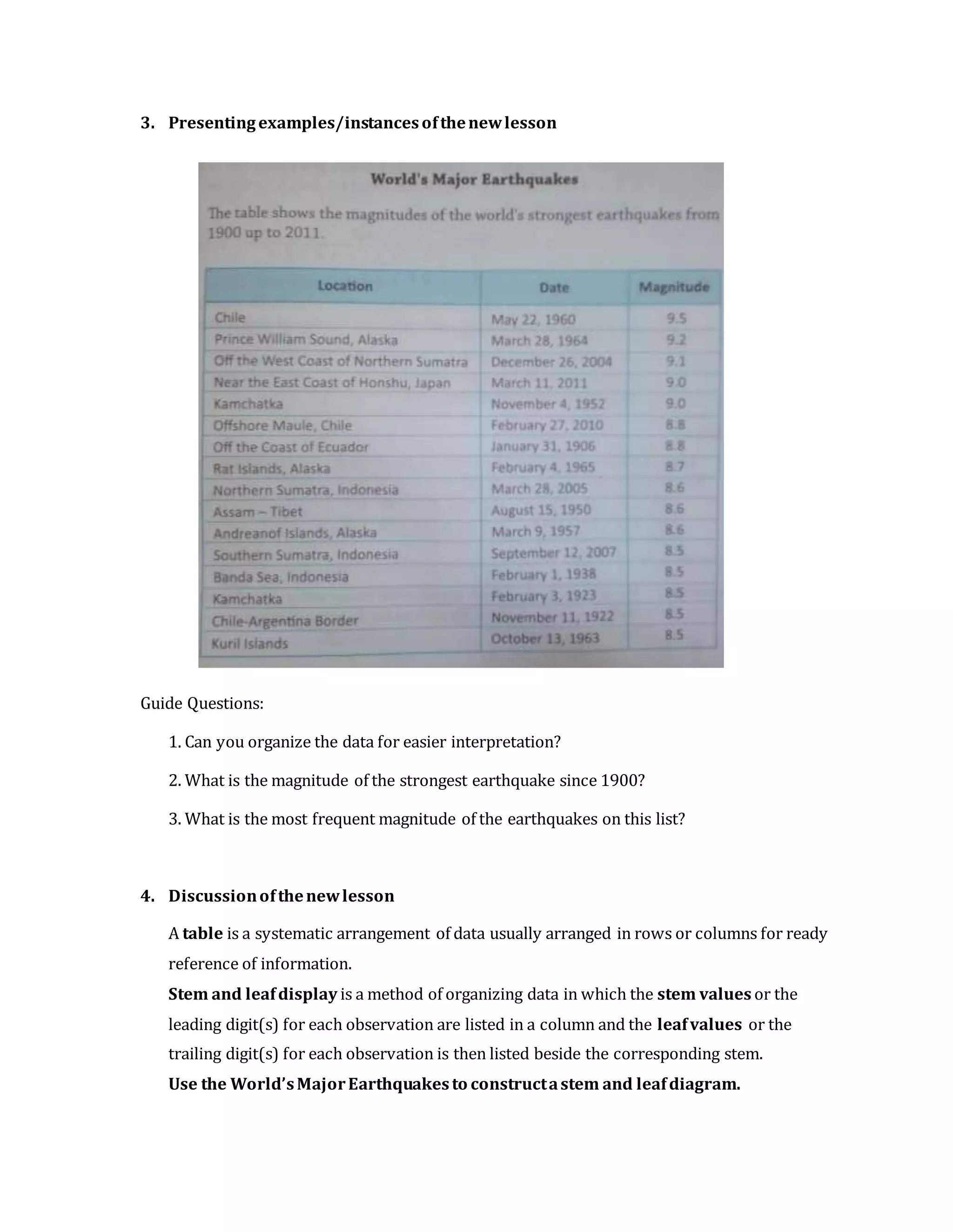 Steam and leaf diagram | PDF
