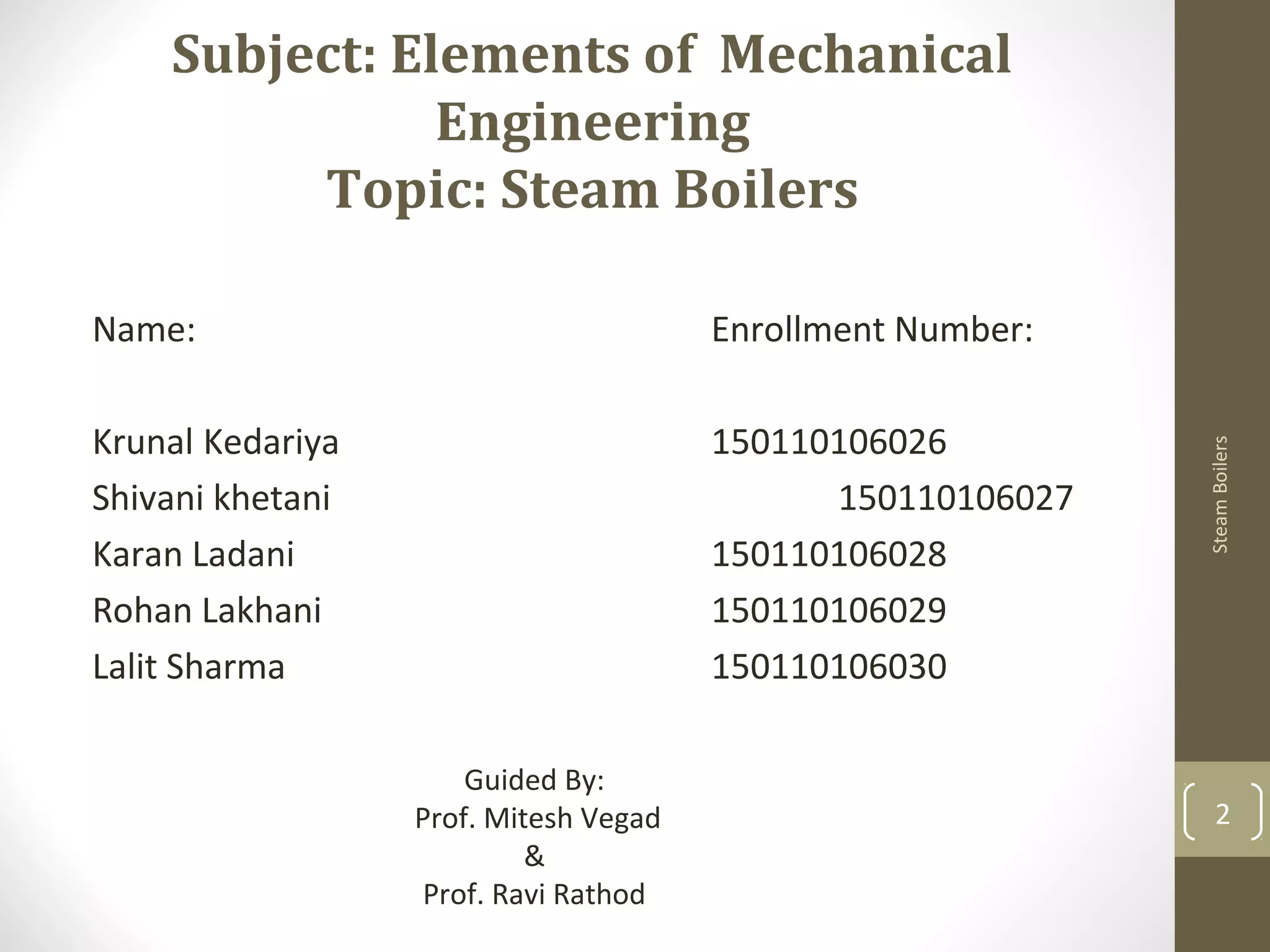 Steamboilers (elements of mechanical engineering) | PPT