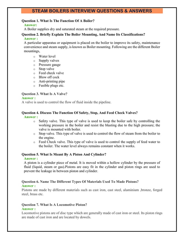 Steam boilers interview questions & answers | PDF