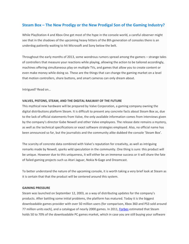 Steam Box – The New Prodigy or the New Prodigal Son of the Gaming ...