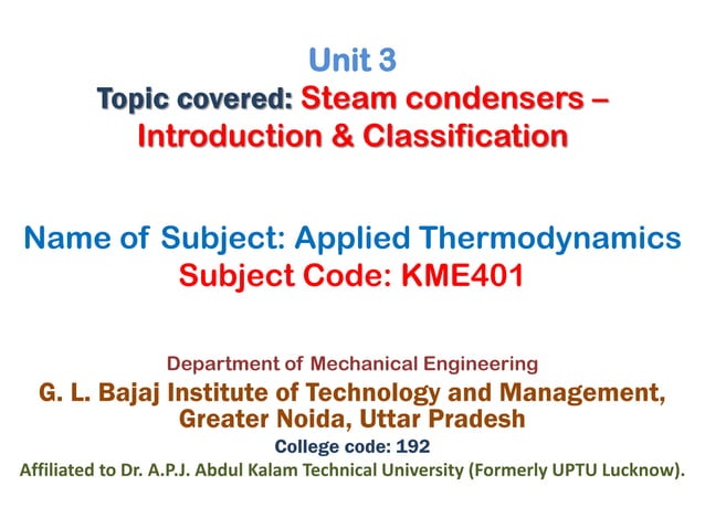Steam condensers - Part 1 (introduction and classification) | PPT