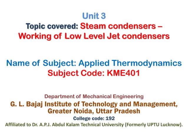 Steam condensers - Part 2 (Low level jet condensers) | PPT