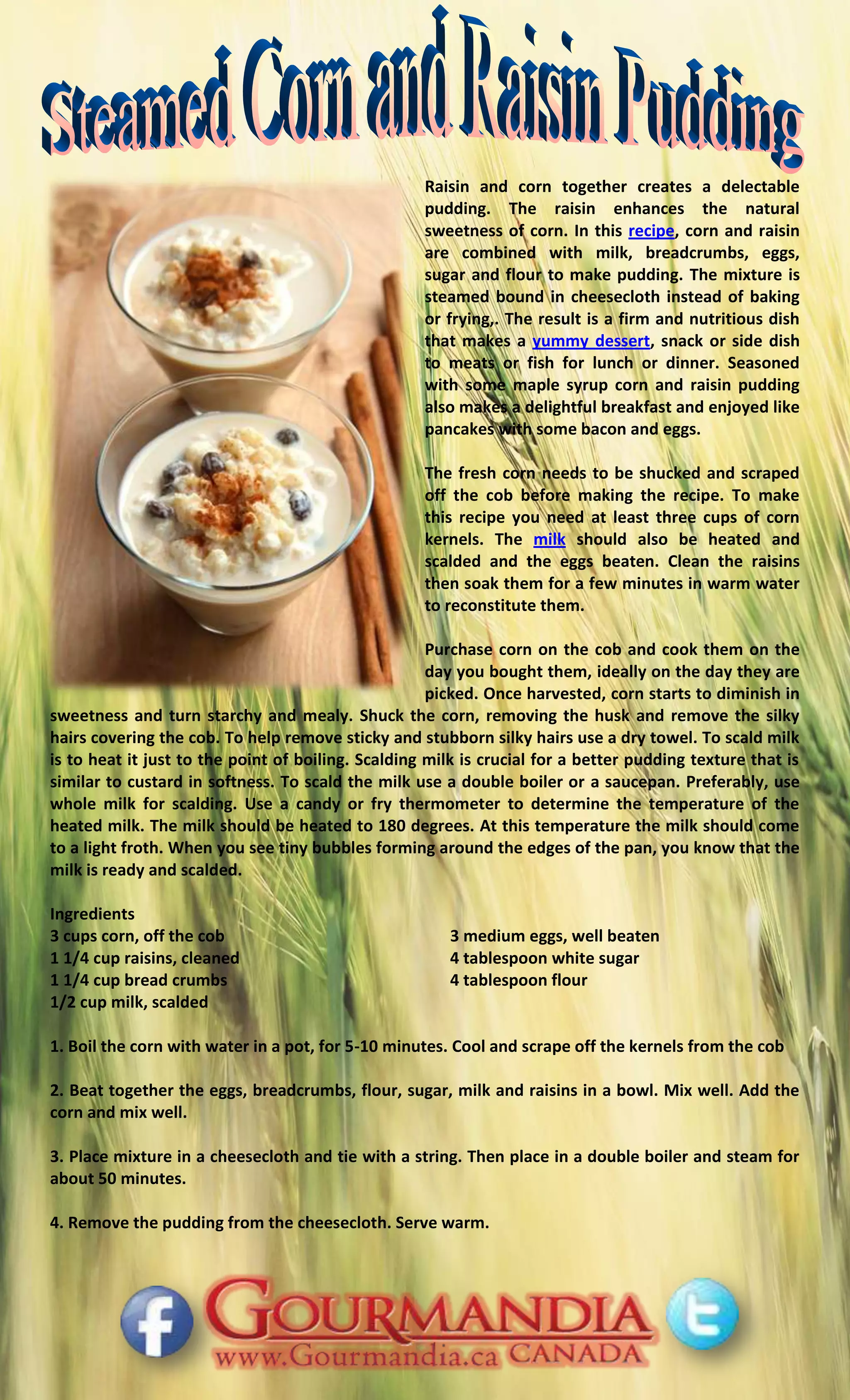 Steamed corn and raisin pudding | DOCX