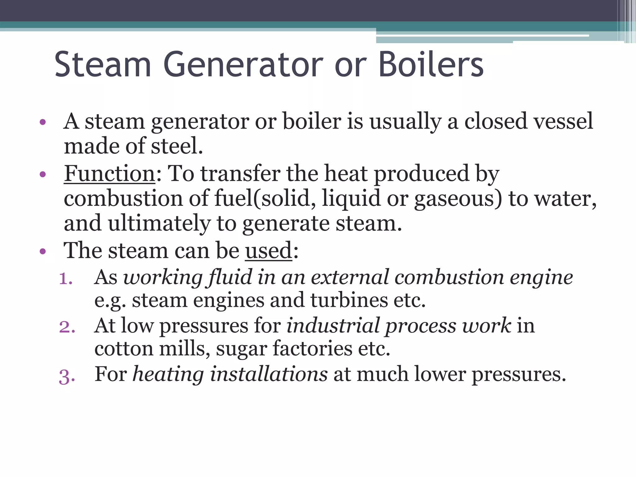 Steam Generator or Boilers | PPT