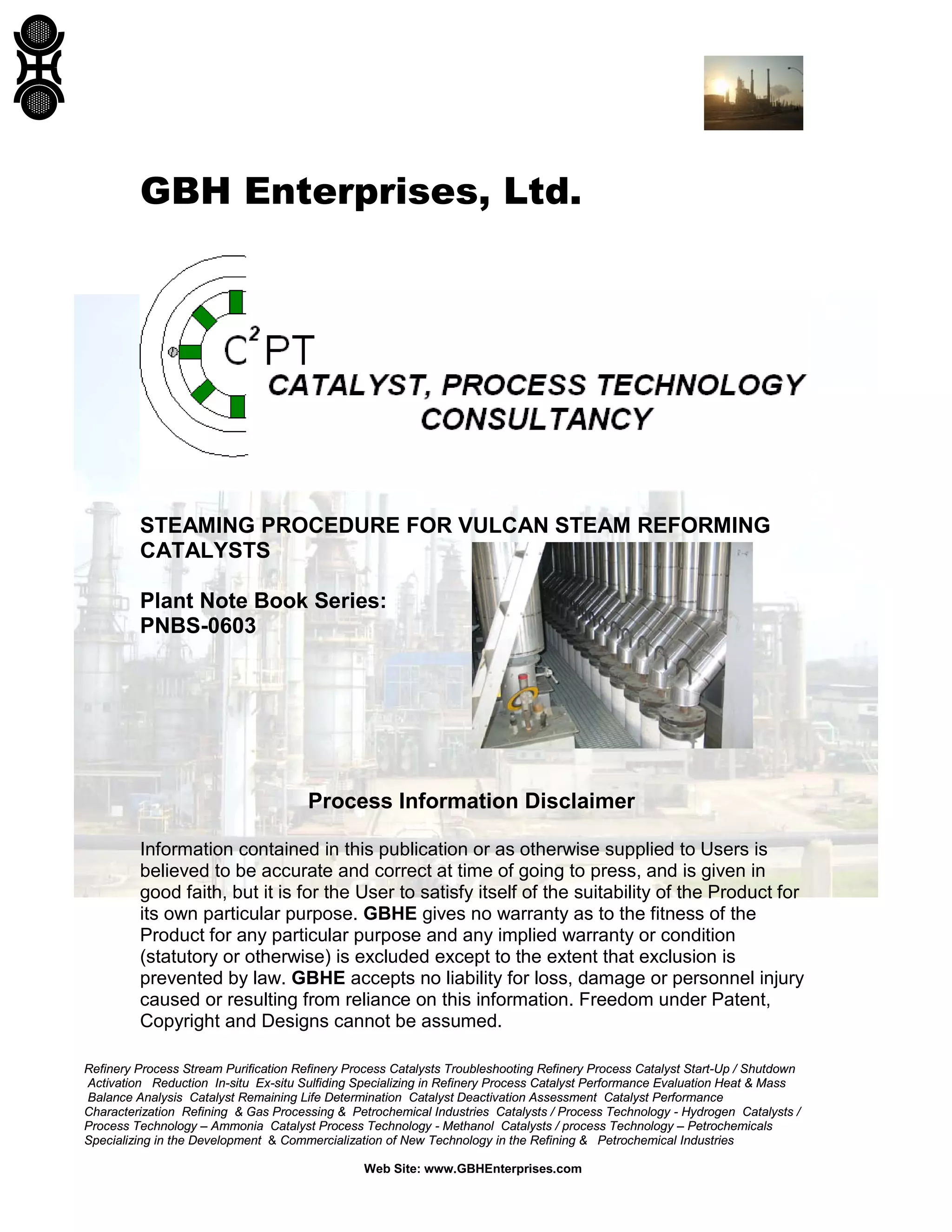 STEAMING PROCEDURE FOR VULCAN STEAM REFORMING CATALYSTS | PDF
