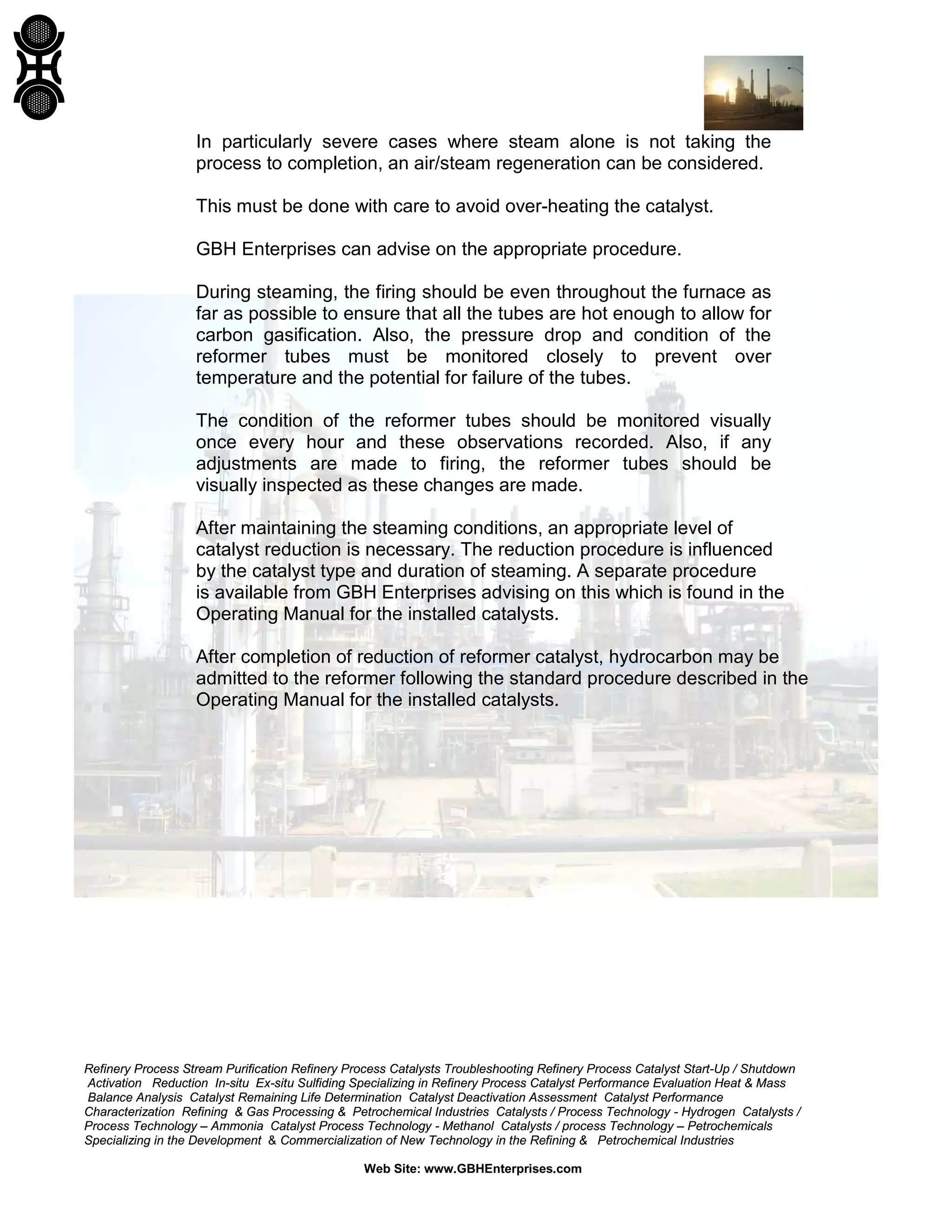 STEAMING PROCEDURE FOR VULCAN STEAM REFORMING CATALYSTS | PDF