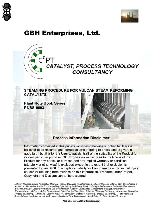 STEAMING PROCEDURE FOR VULCAN STEAM REFORMING CATALYSTS | PDF
