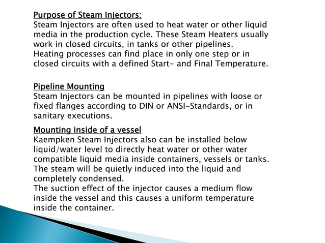 Steam Injectors / Mixing Nozzles | PPSX | Technology & Computing