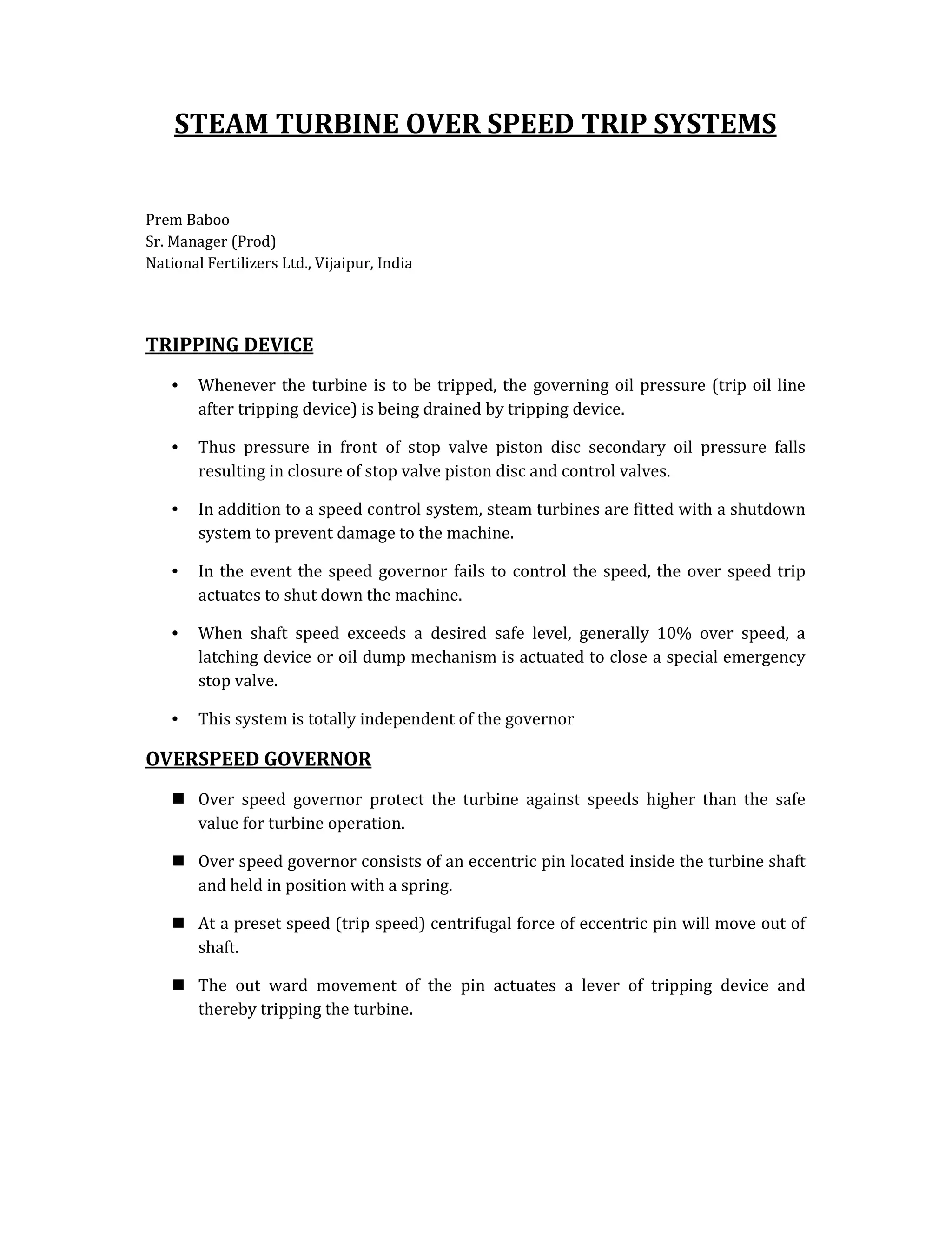 Steam turbine over speed trip systems (6) | PDF