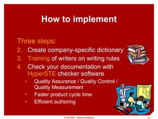 Simplified Technical English: How Standardization of Content Will Reduce Costs and Facilitate ...