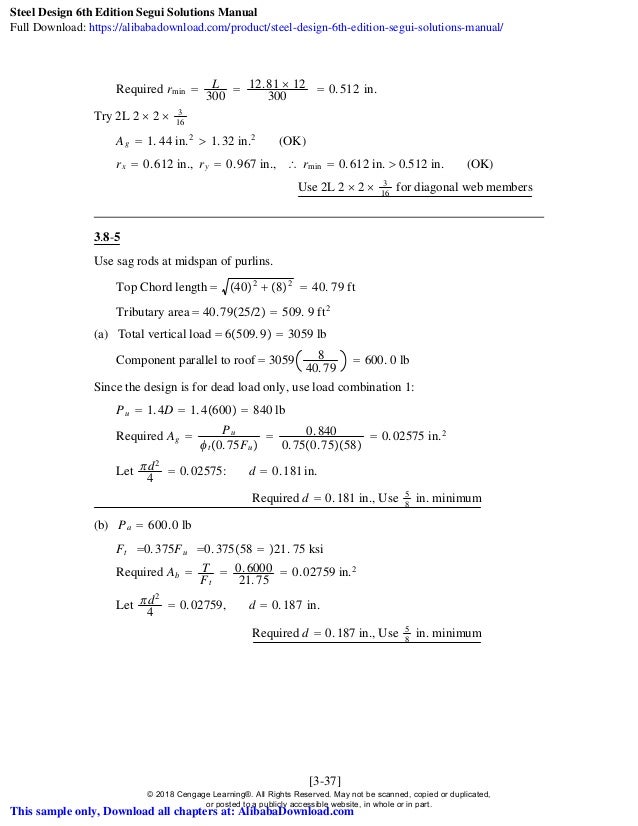 Steel Design 6th Edition Segui Solutions Manual