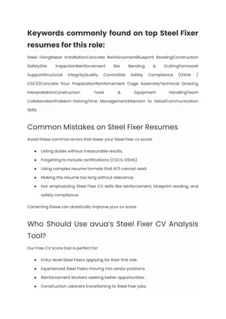 Steel Fixer Resume Examples & Writing Guide for 2025 | PDF