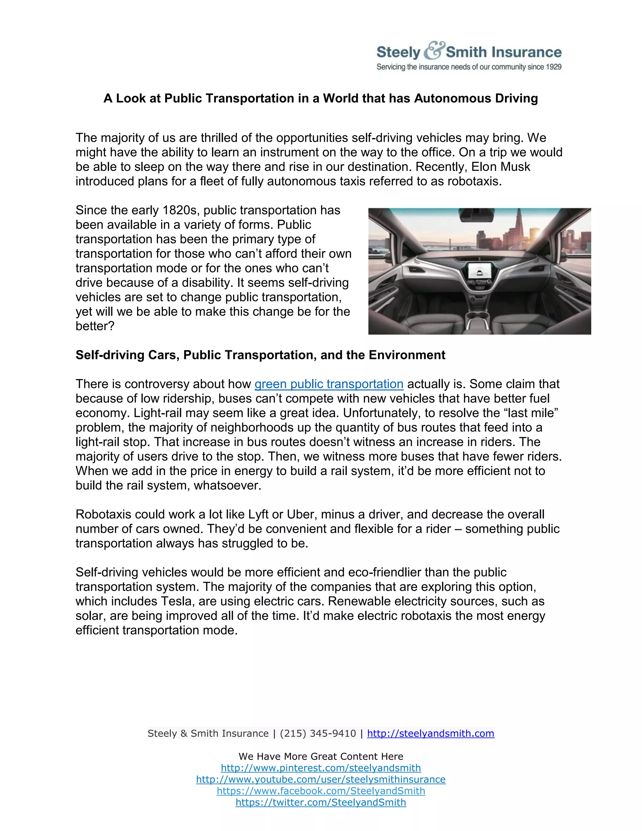 A Look at Public Transportation in a World that has Autonomous Driving ...