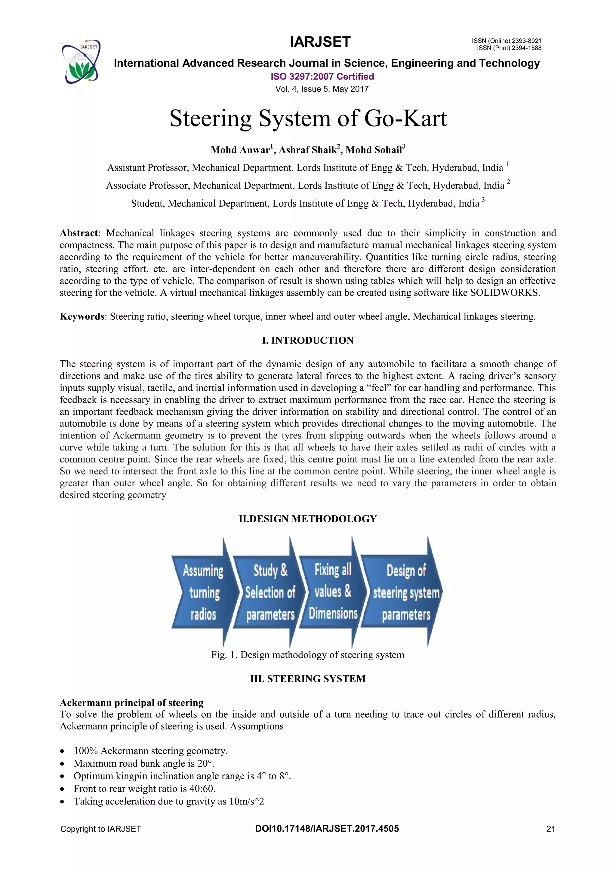 Design of Mechanical Steering for Go-Kart | PDF