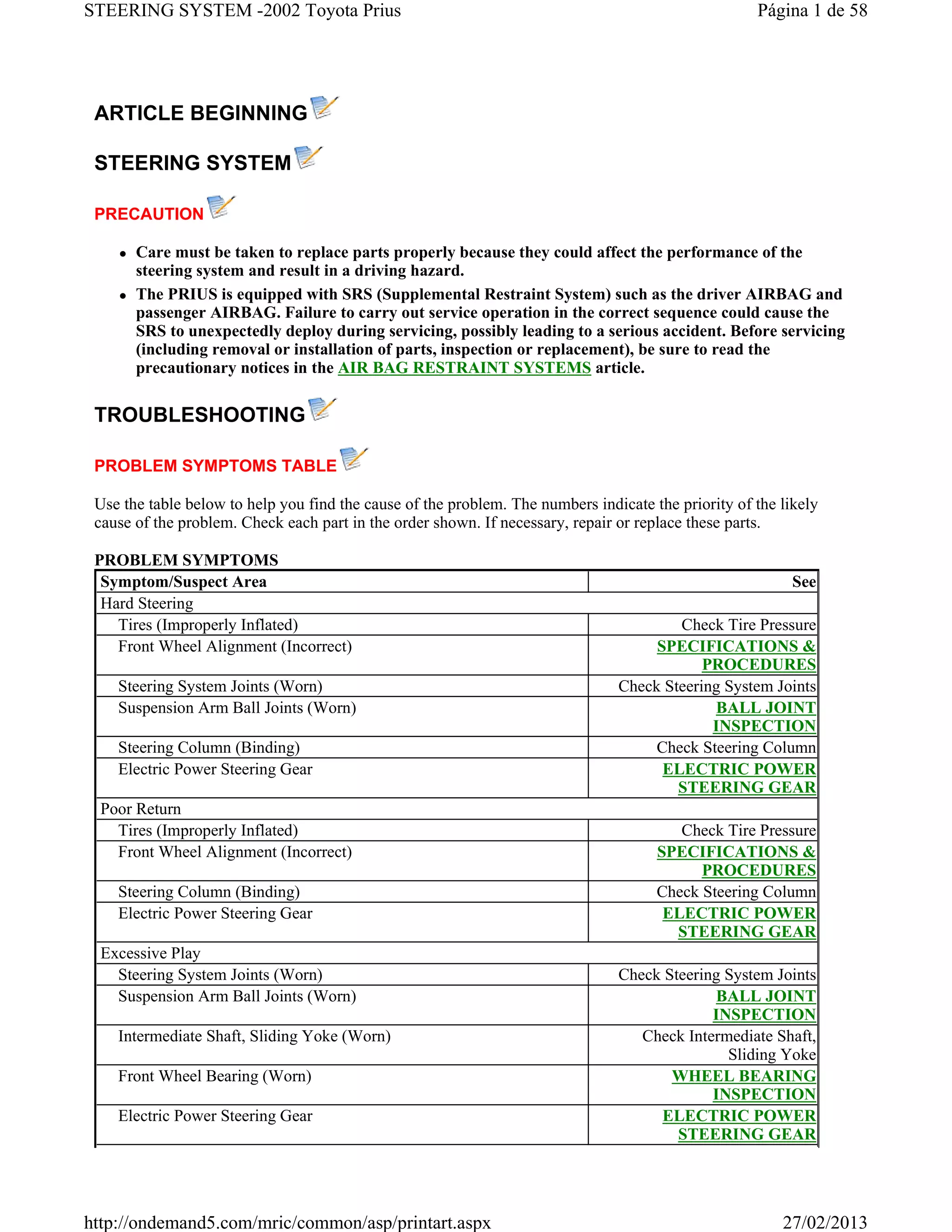 Steering system column | PDF