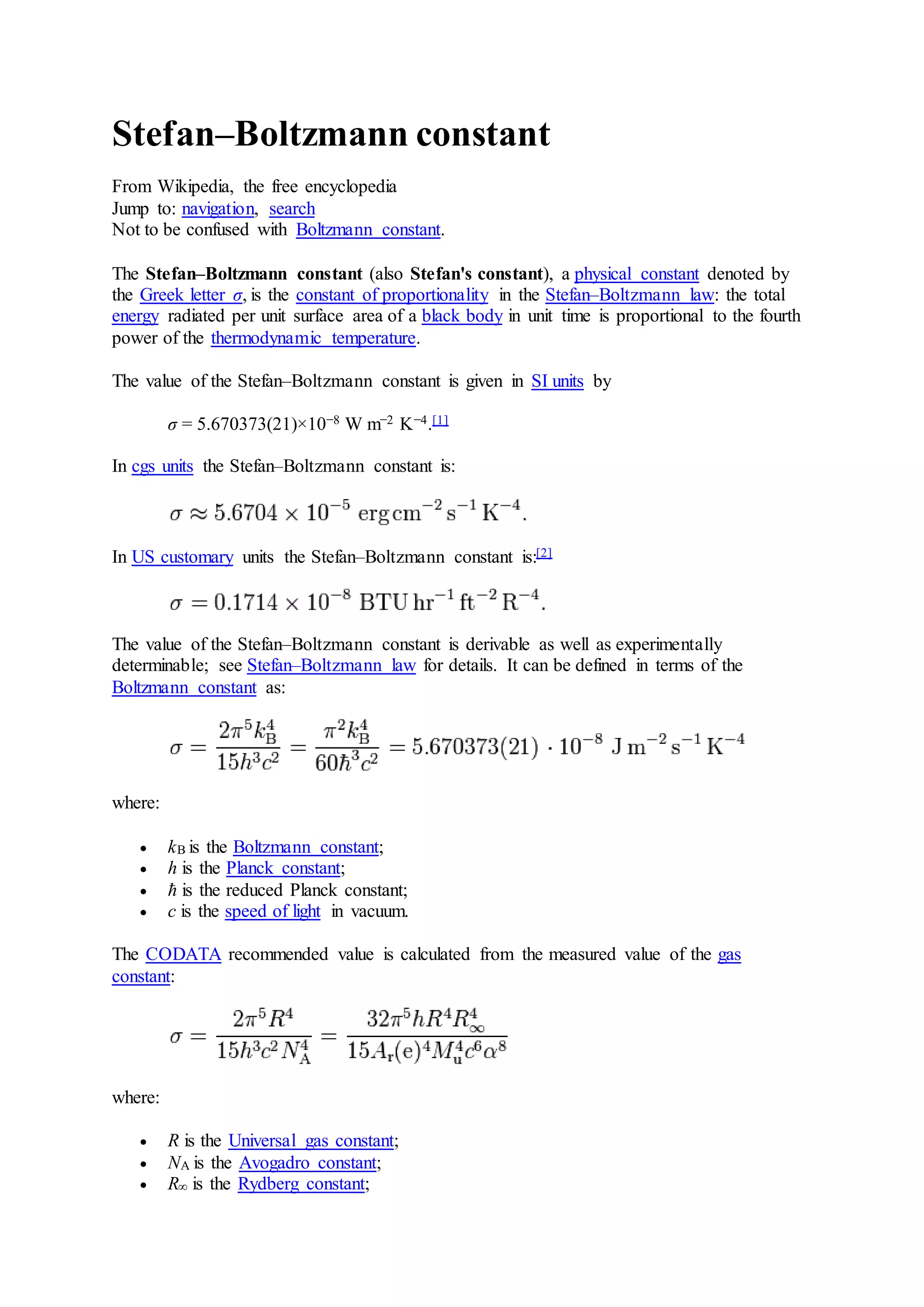Stefan–boltzmann Constant | PDF