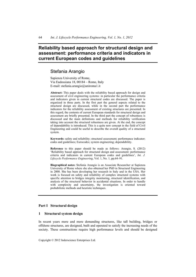 Reliability Based Approach For Structural Design And Assessment