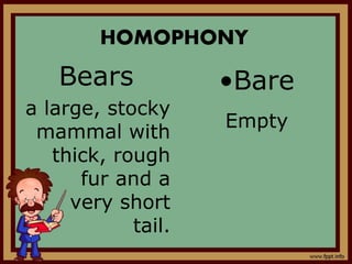 homophone, homonomy, polysemy | PPTX