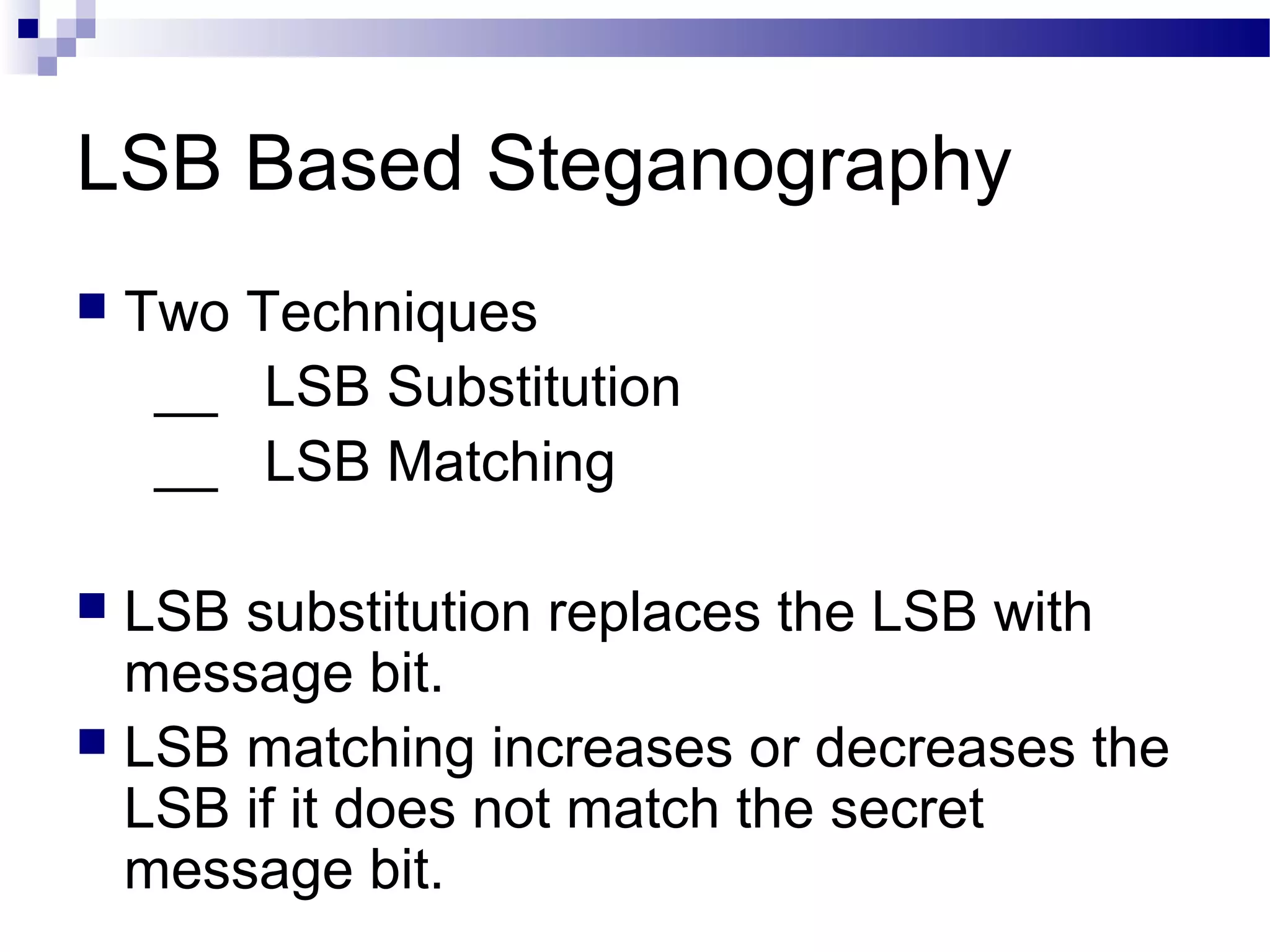 Steganalysis of lsb matching steganography | PPT