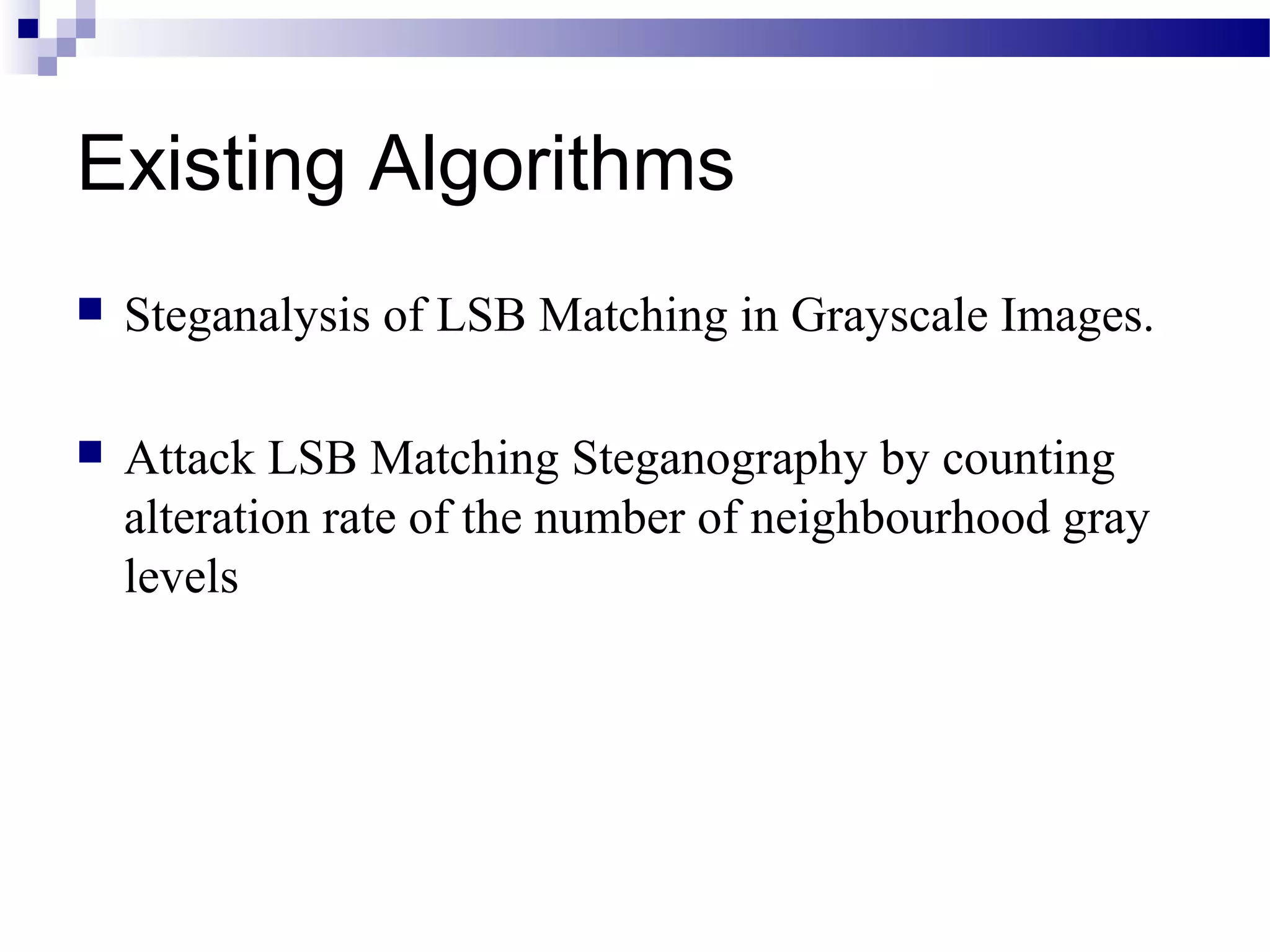 Steganalysis of lsb matching steganography | PPT