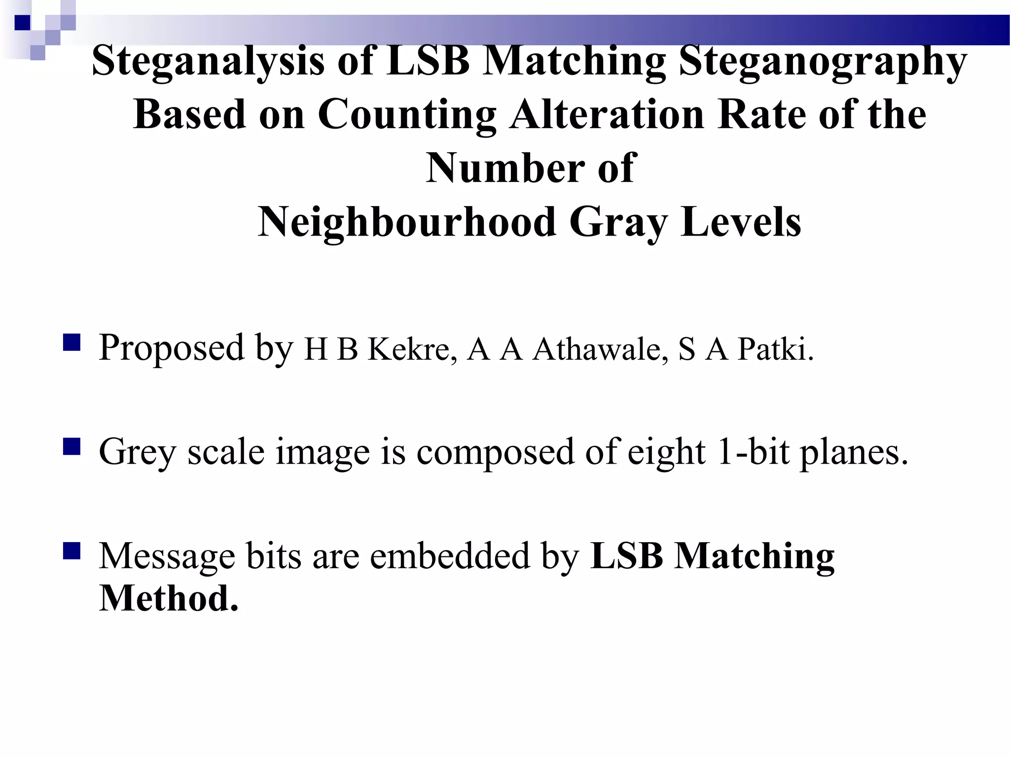Steganalysis of lsb matching steganography | PPT