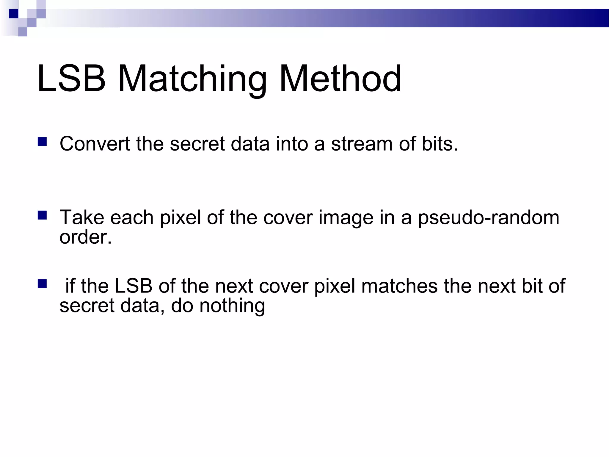 Steganalysis of lsb matching steganography | PPT