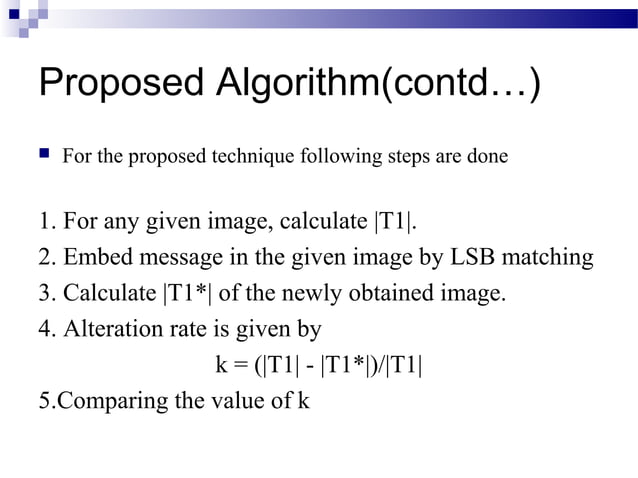 Steganalysis of lsb matching steganography | PPT