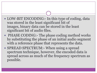 Steganography | PPTX | Digital Audio | Computer Software and Applications