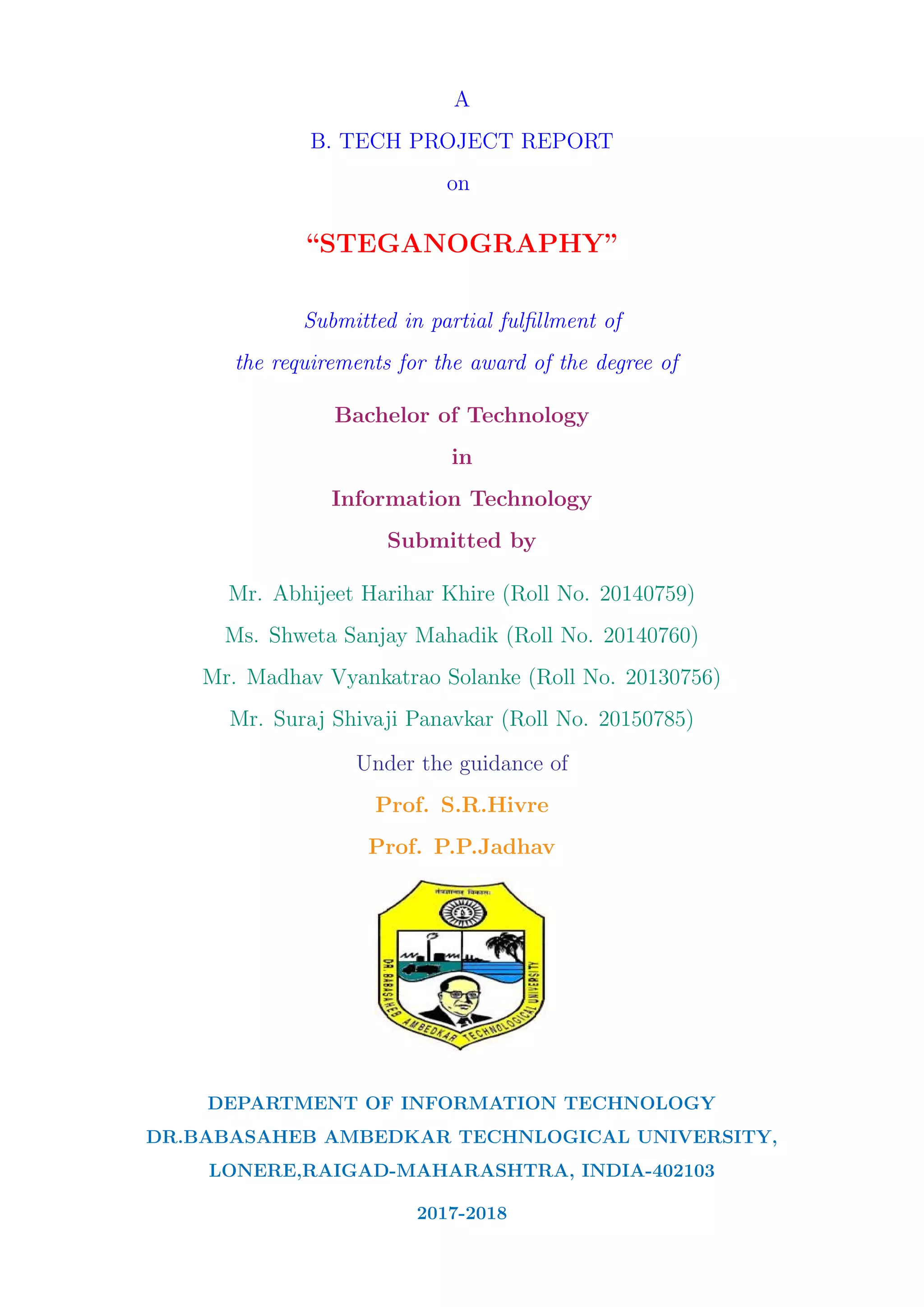 Steganography final report | PDF