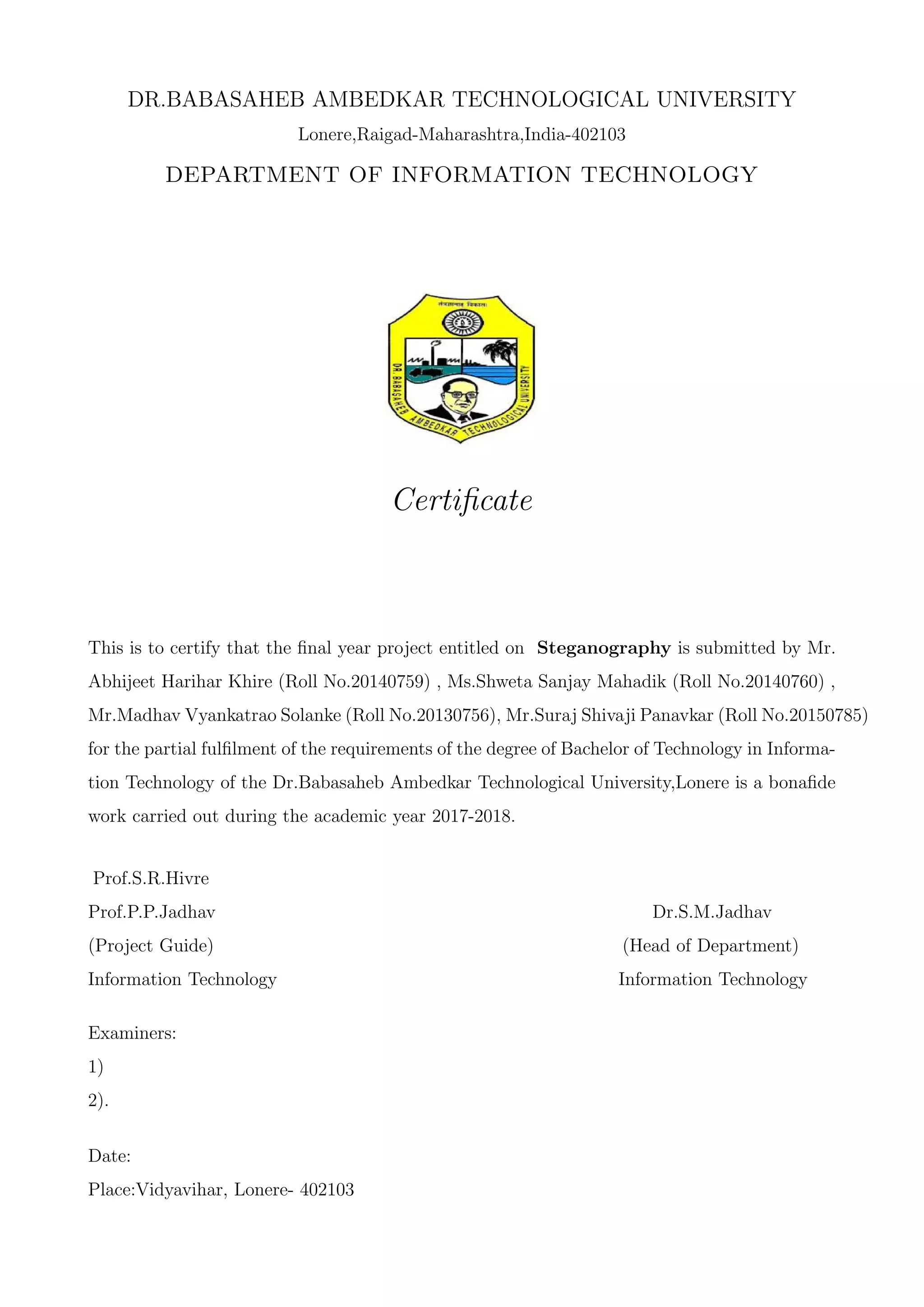 Steganography final report | PDF