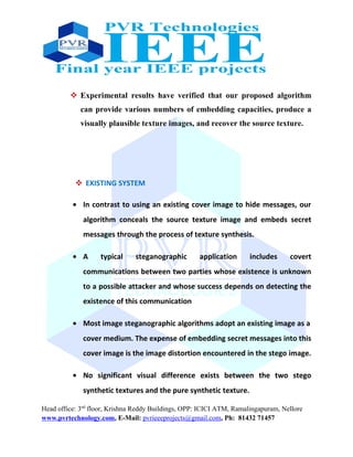 Steganography using reversible texture synthesis | DOC | Photo Editing Software | Computer ...