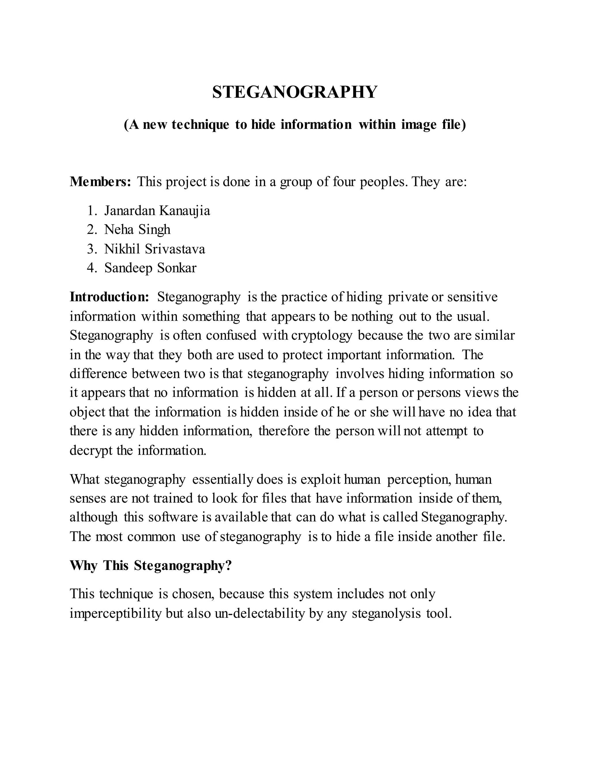Stegnography synopsis | PDF