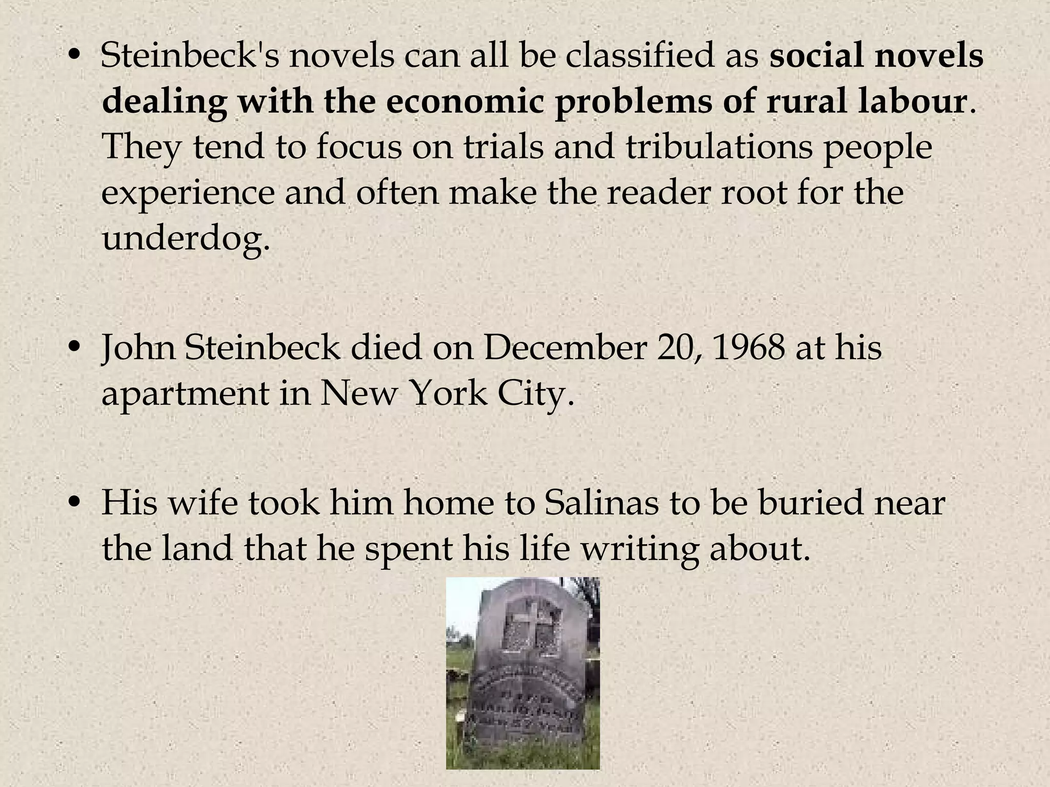 Steinbeck bio | PPT | Fiction | Books and Literature