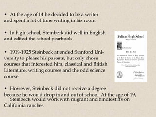 Steinbeck bio | PPT | Fiction | Books and Literature