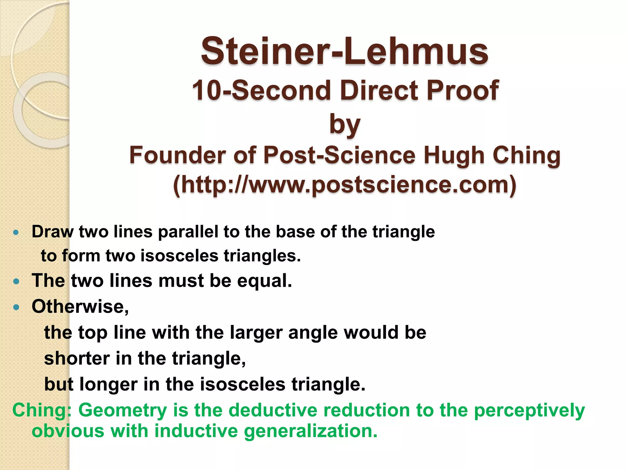 Steiner-Lehmus Direct Proof | PPTX