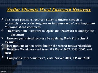 Stellar phoenix password recovery | PPT