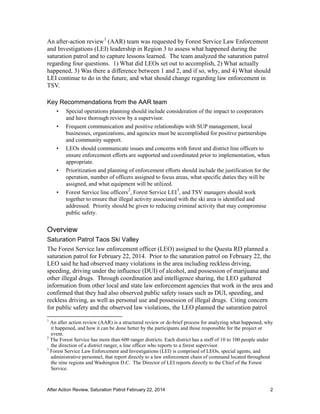 Forest Service after action review on Feb. 22 TSV operation | PDF