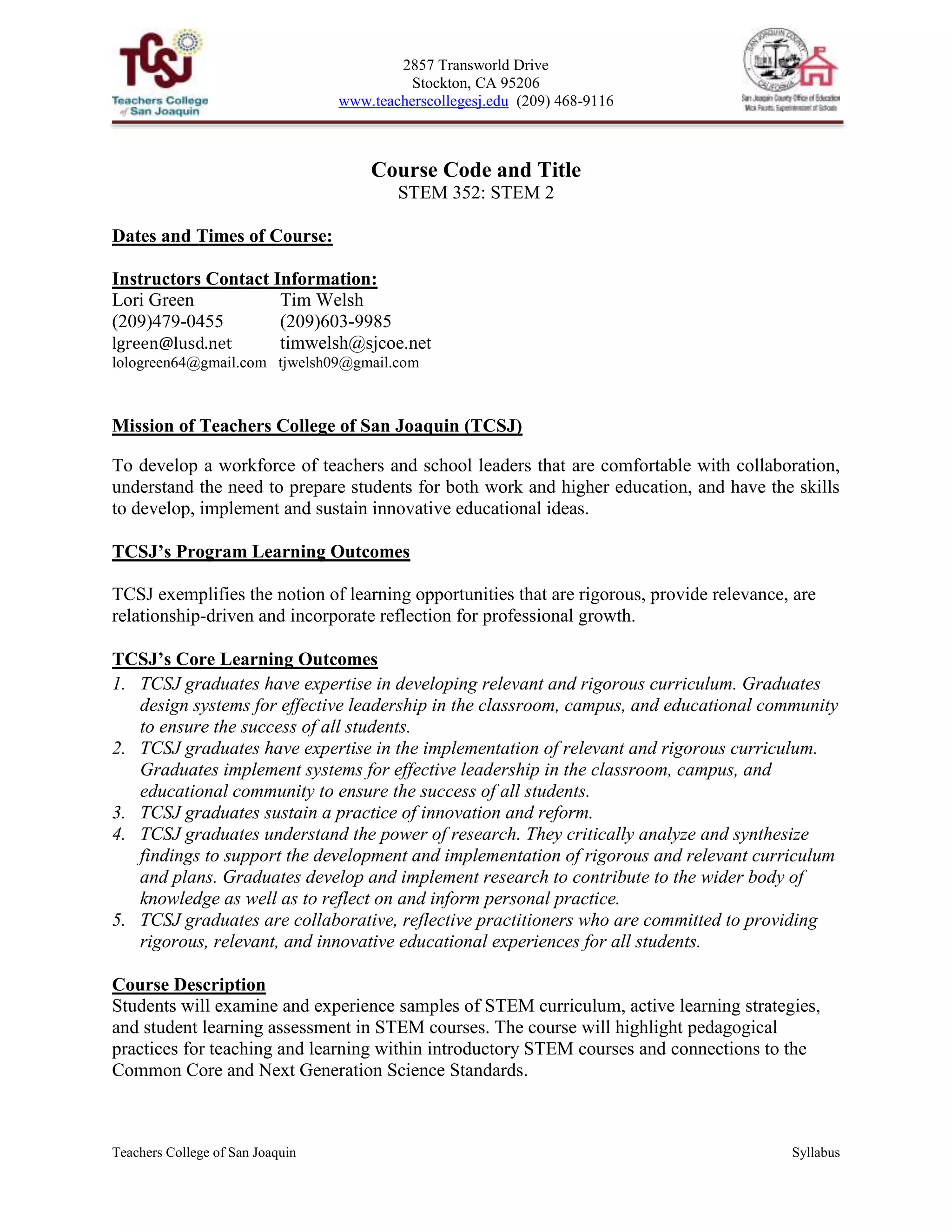 Stem 2 syllabus | DOCX