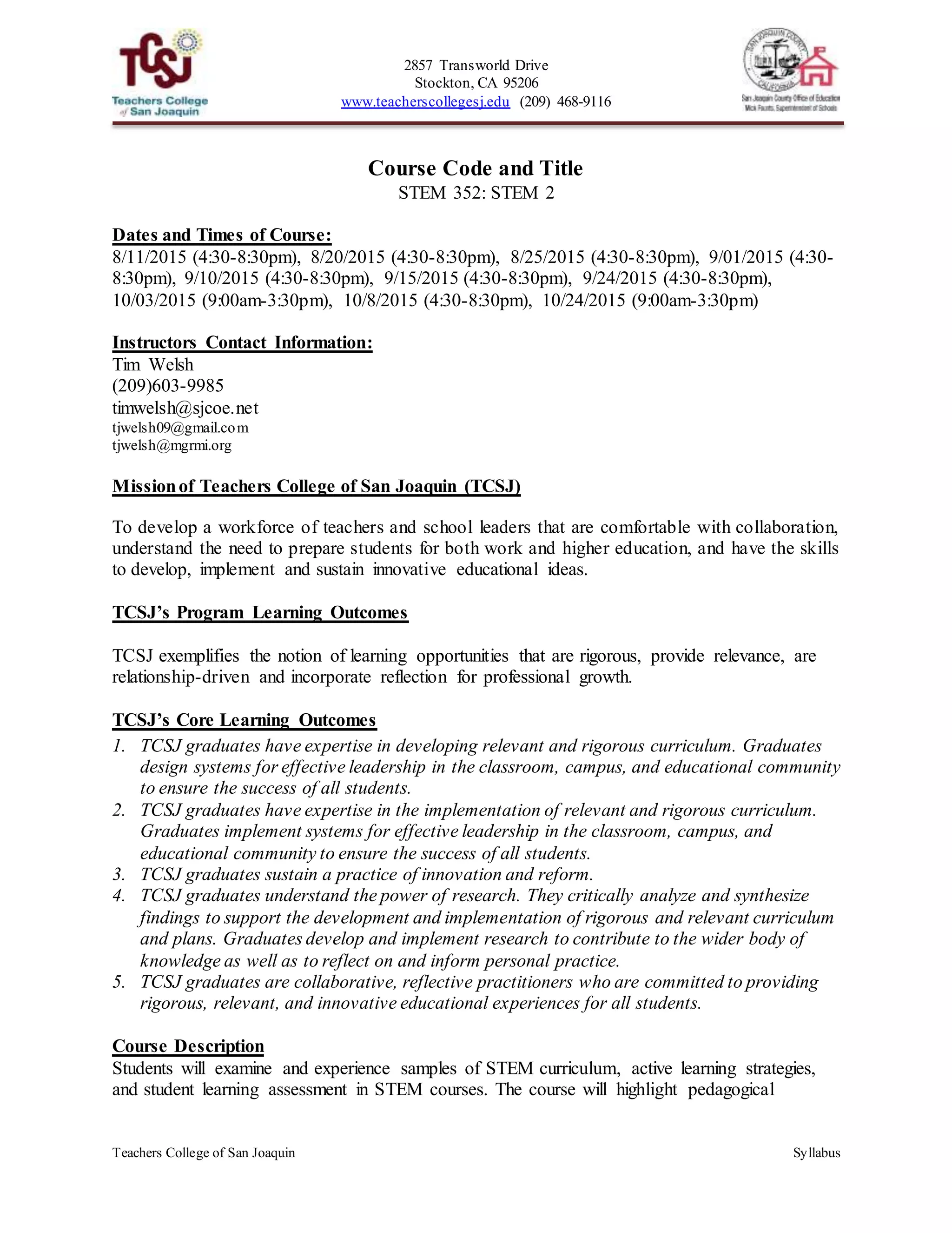 Stem 2 syllabus | PDF