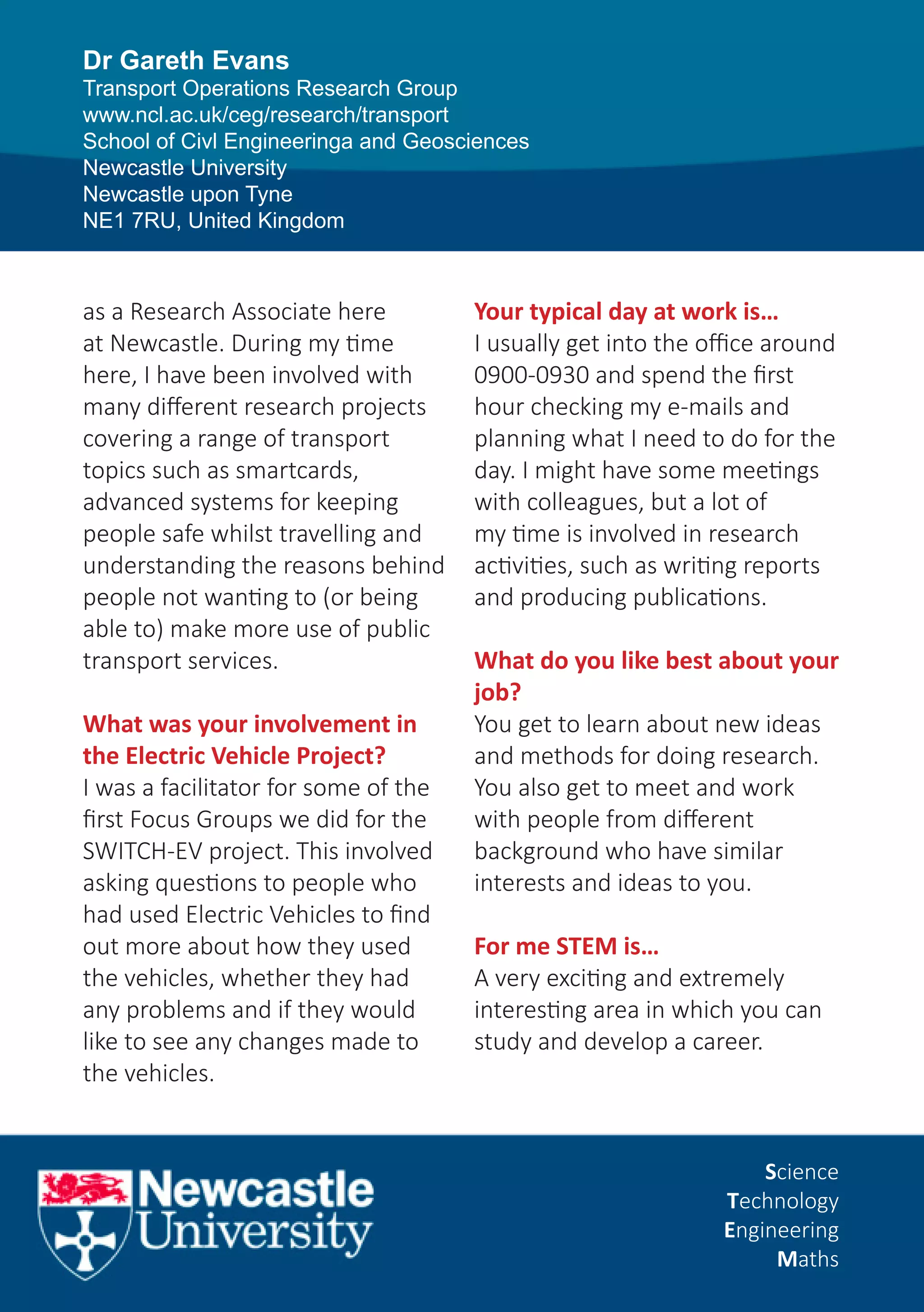 transportNewcastle STEM career sheets 050913 | PDF